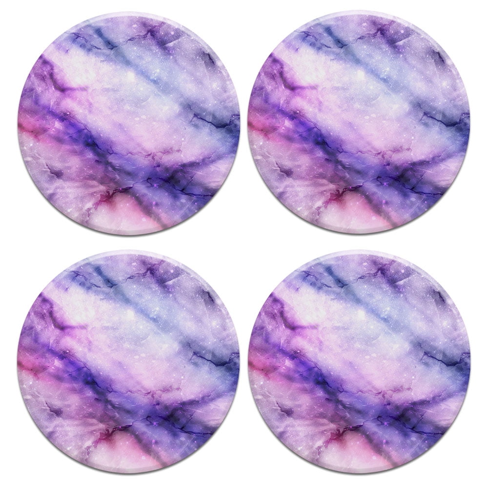 CARIBOU Round Ceramic Stone Coaster for Drinks Set of 4pcs, Purple ...