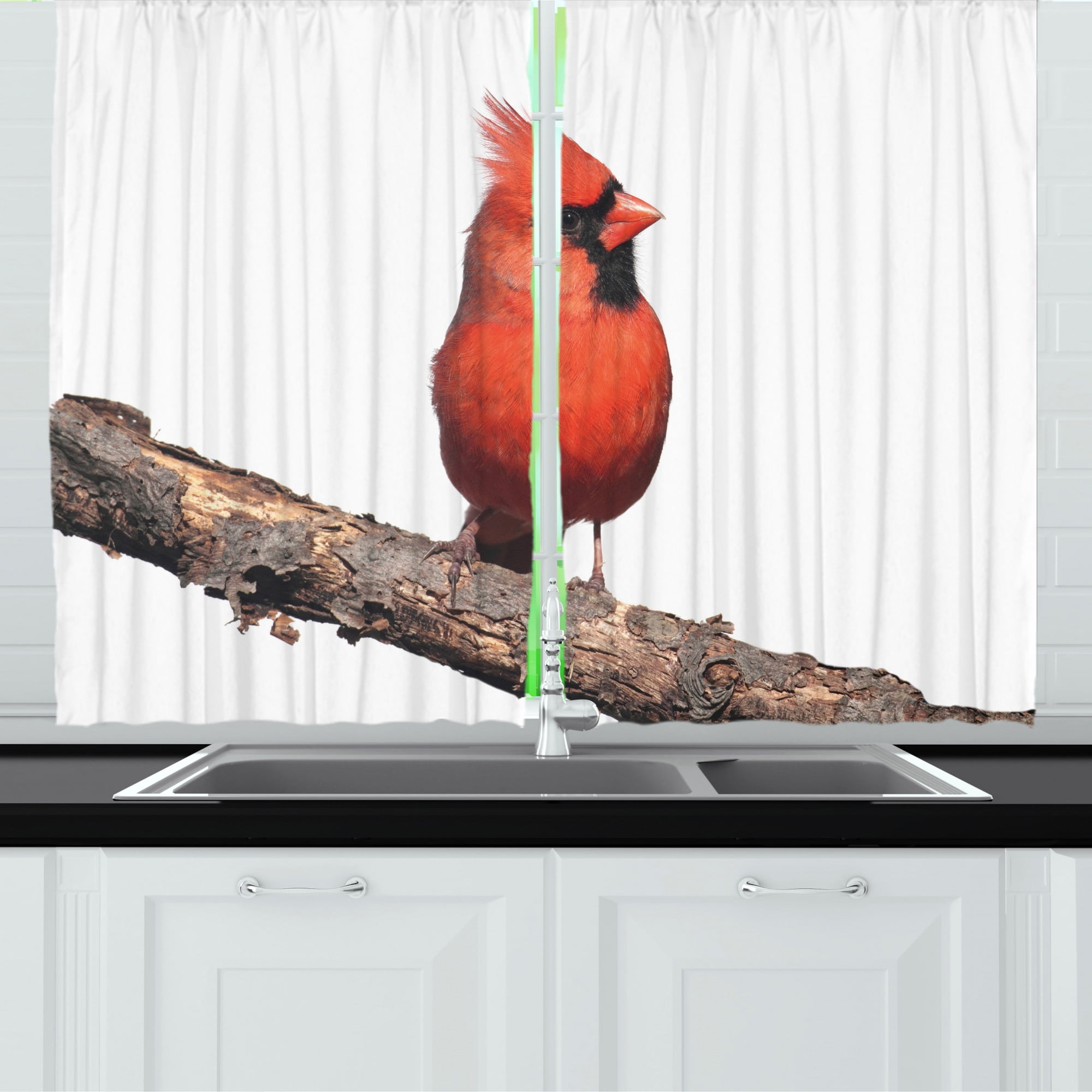Cardinal Kitchen Curtains, Natural Beauty Bird Tail Beak Colorful ...