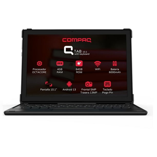 Tableta Compaq Qtab 10.1 Pulgadas 64GB Wifi Negra con Teclado Pogo Pin ...