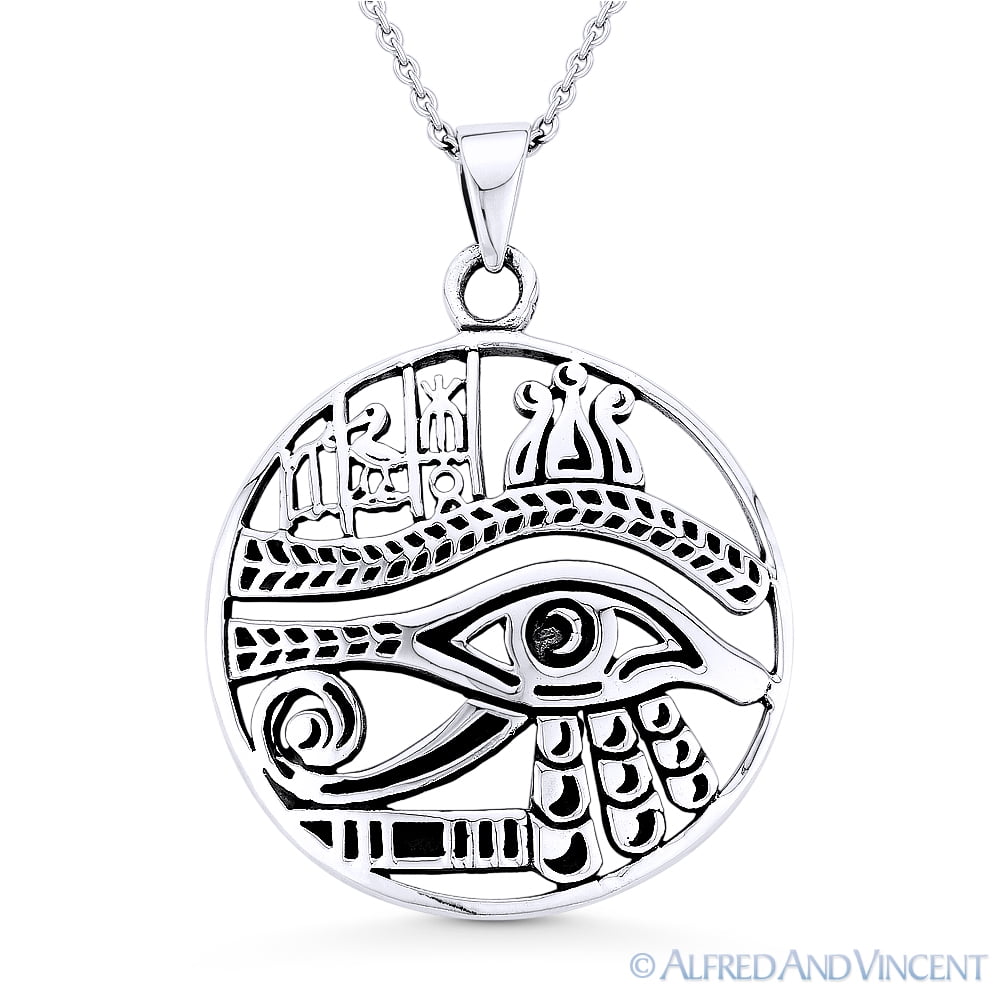 Eye of Horus Egyptian Luck Charm Pendant & Chain Necklace in Oxidized ...