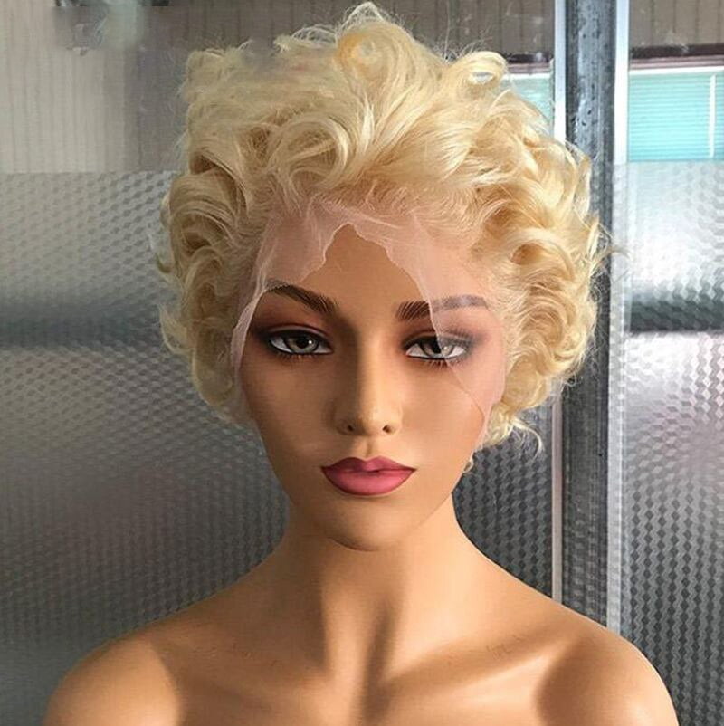 613 Blonde Wig 13X1 Transparent Lace Wig for Women Short Pixie Cut Wig ...