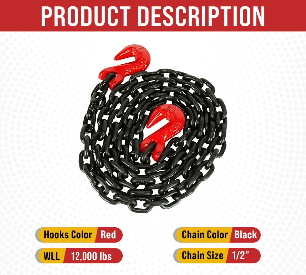 1/2 Inch x 16 FT G80 Black Transport Binder Chain with Clevis Grab ...