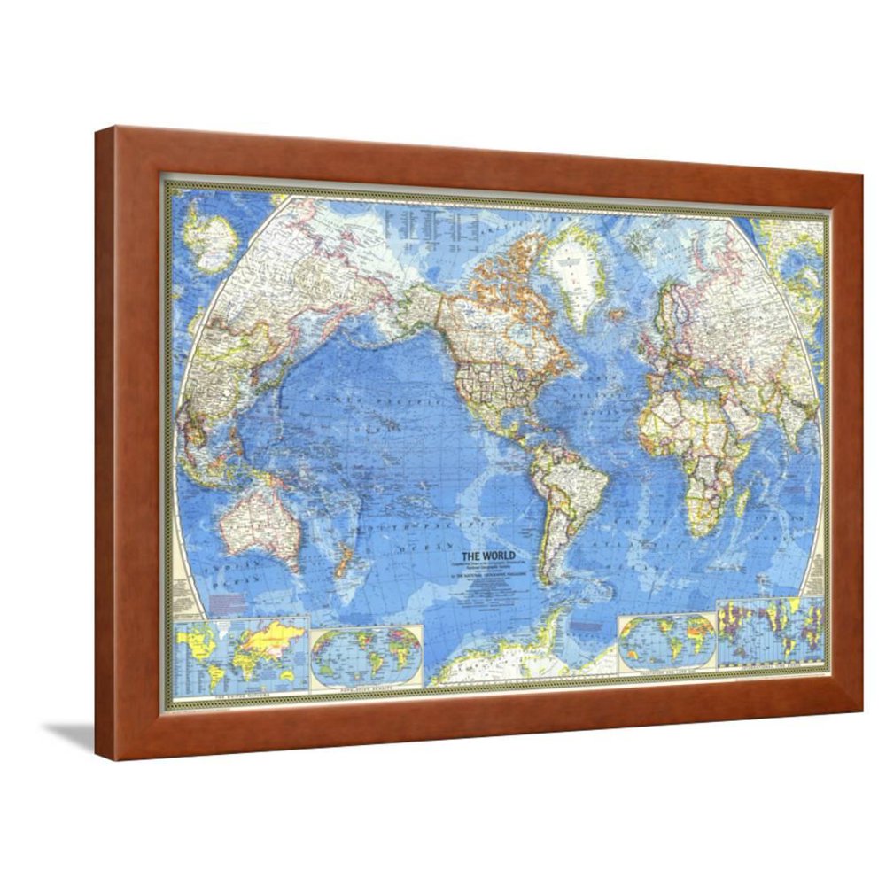 1970 World Map Framed Print Wall Art By National Geographic Maps ...