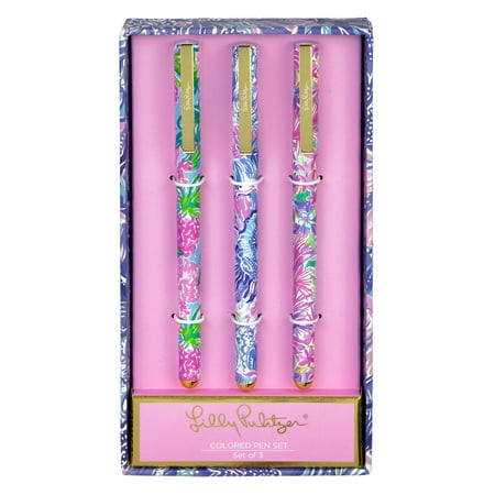 Lilly Pulitzer Colored Pen Set of 3, Includes Pink/Blue/Green Ink ...