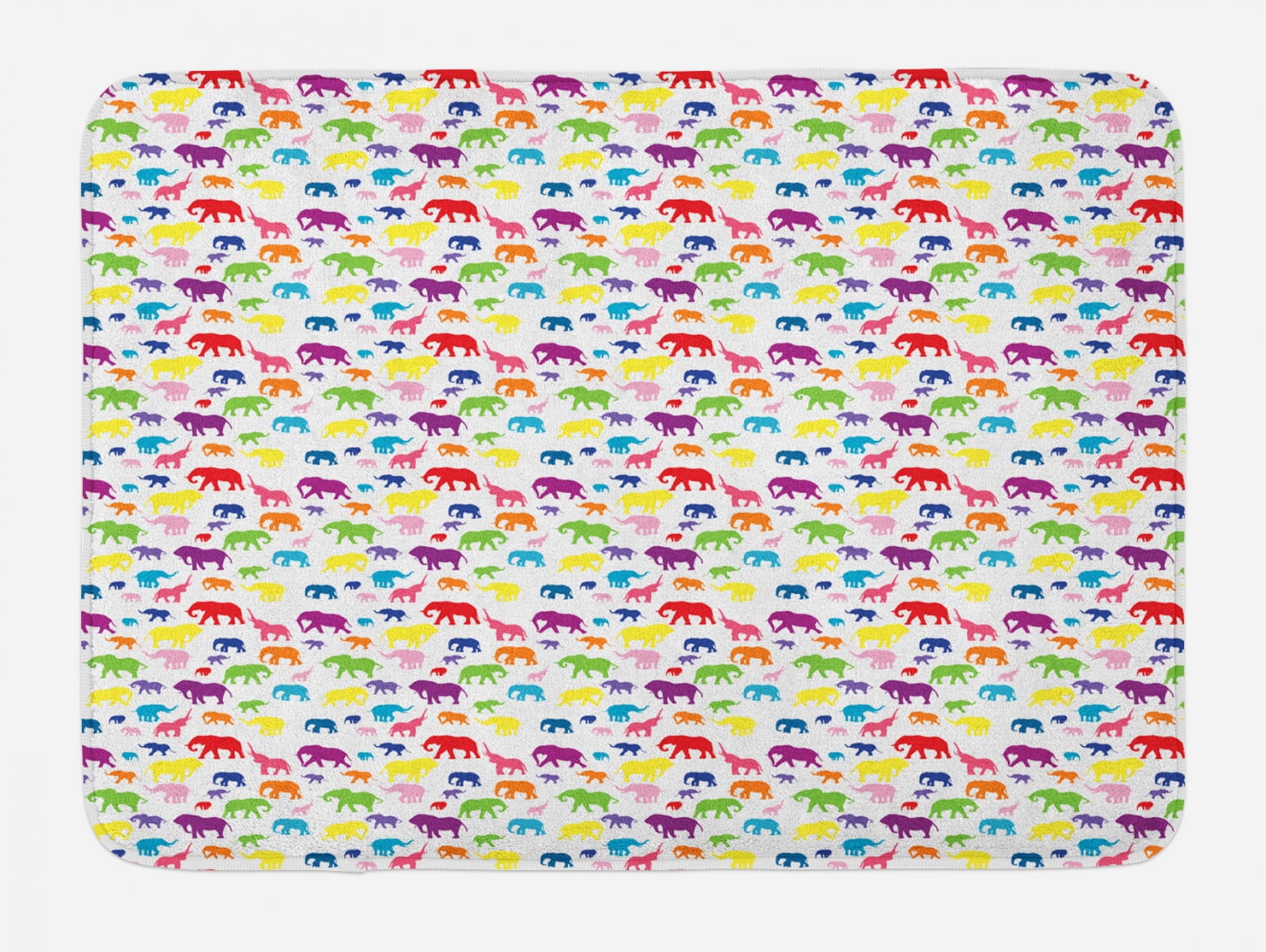 Elephant Bath Mat, Silhouettes in Lively Colors African Safari Fauna ...