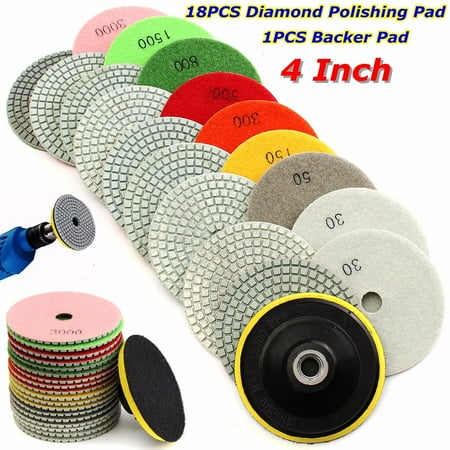 19PC 4" 30-3000 Grit Diamond Polishing Pad Grinding Disc Wet/Dry ...