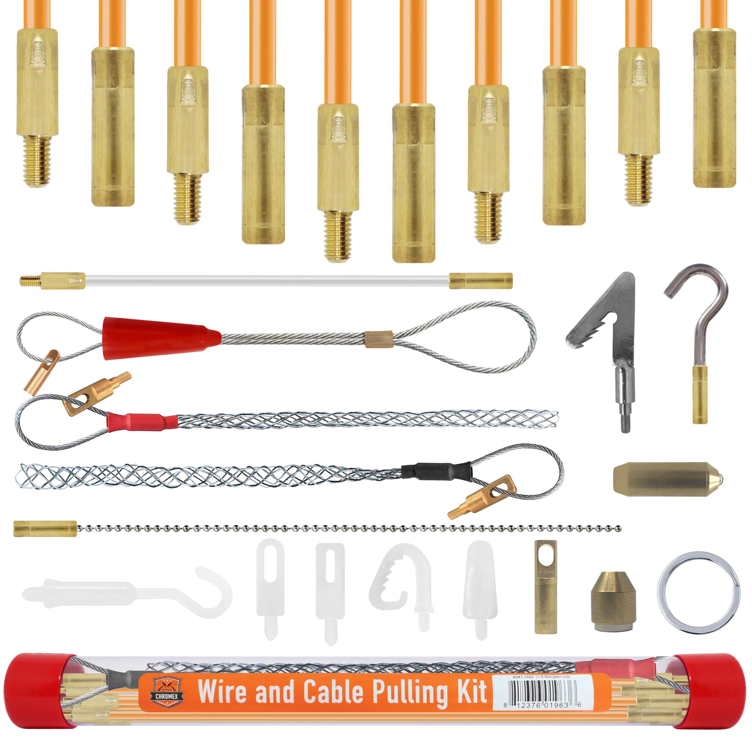 Chromex 11 Foot Wire and Cable Pulling Kit with 16 Accessories ...