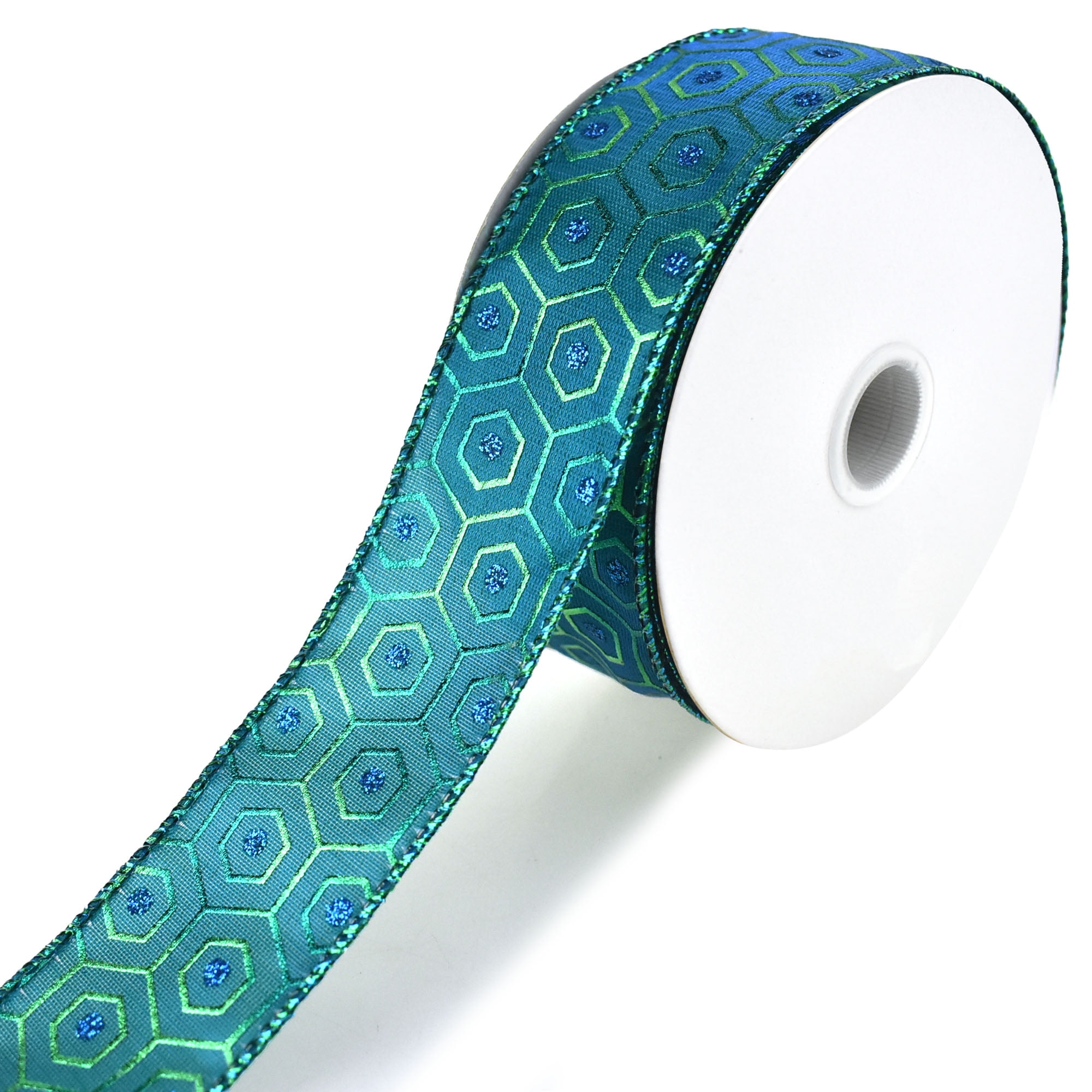 Shiny Embossed Hexagons Wired Ribbon, 1-1/2-Inch, 10-Yard (Teal ...