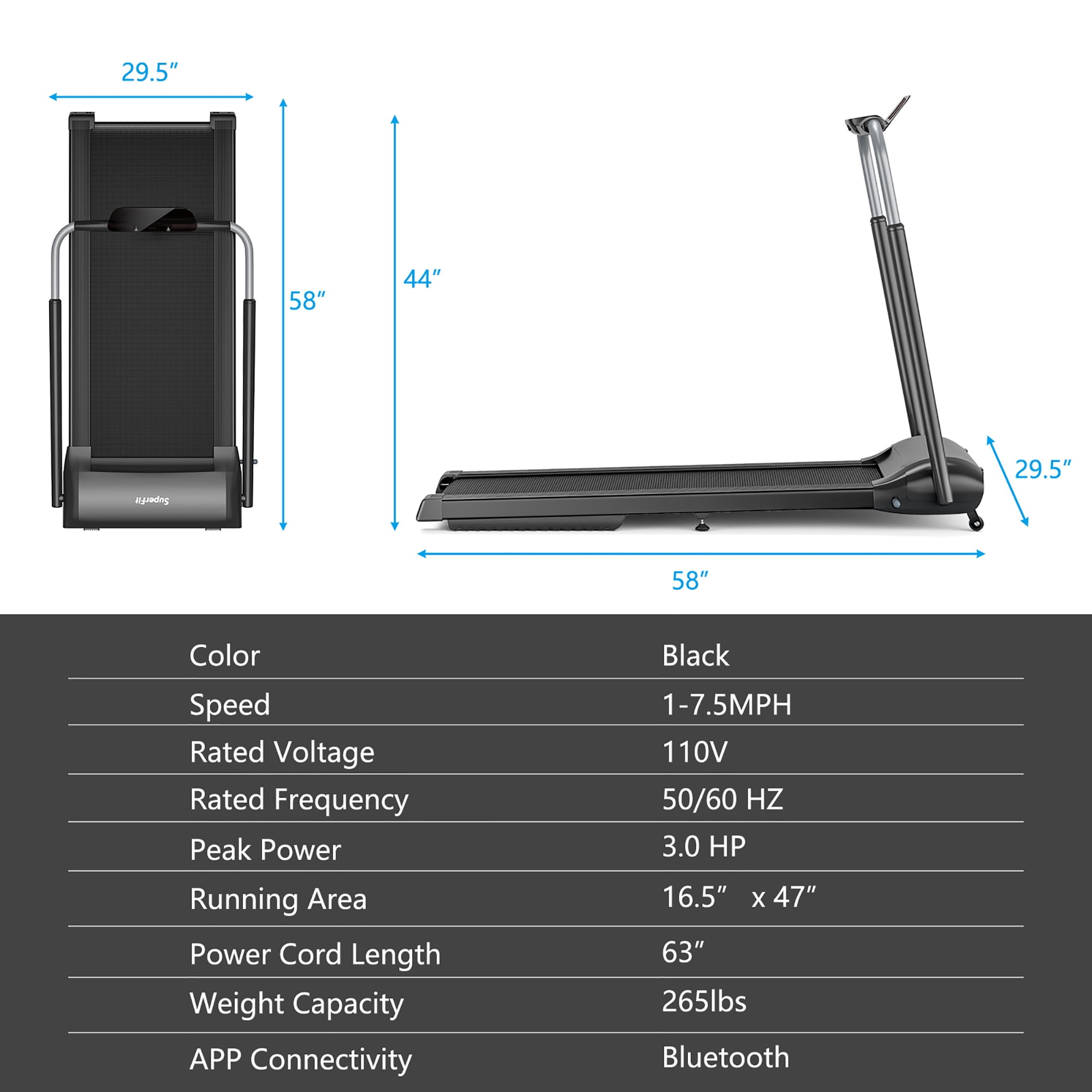 Buy 3HP Folding Treadmill Compact Walking Jogging Machine W/Touch ...