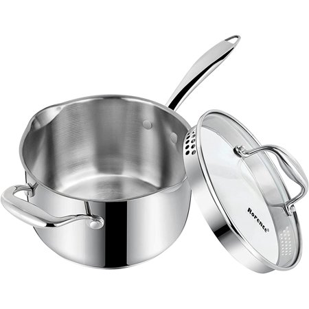 3-Quart Saucepan with Lid: Pour and Strain Stainless Steel Sauce Pan ...