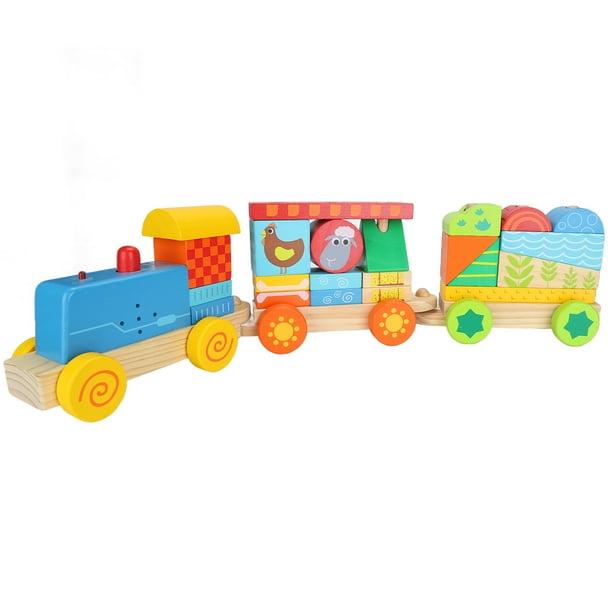 Train Stacking Blocks,Wooden Sorter Train Toddler Wooden Train Stacking ...