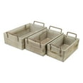Set Of 3 Brown Wood Grain Rectangular Small Crate with Side Handles ...