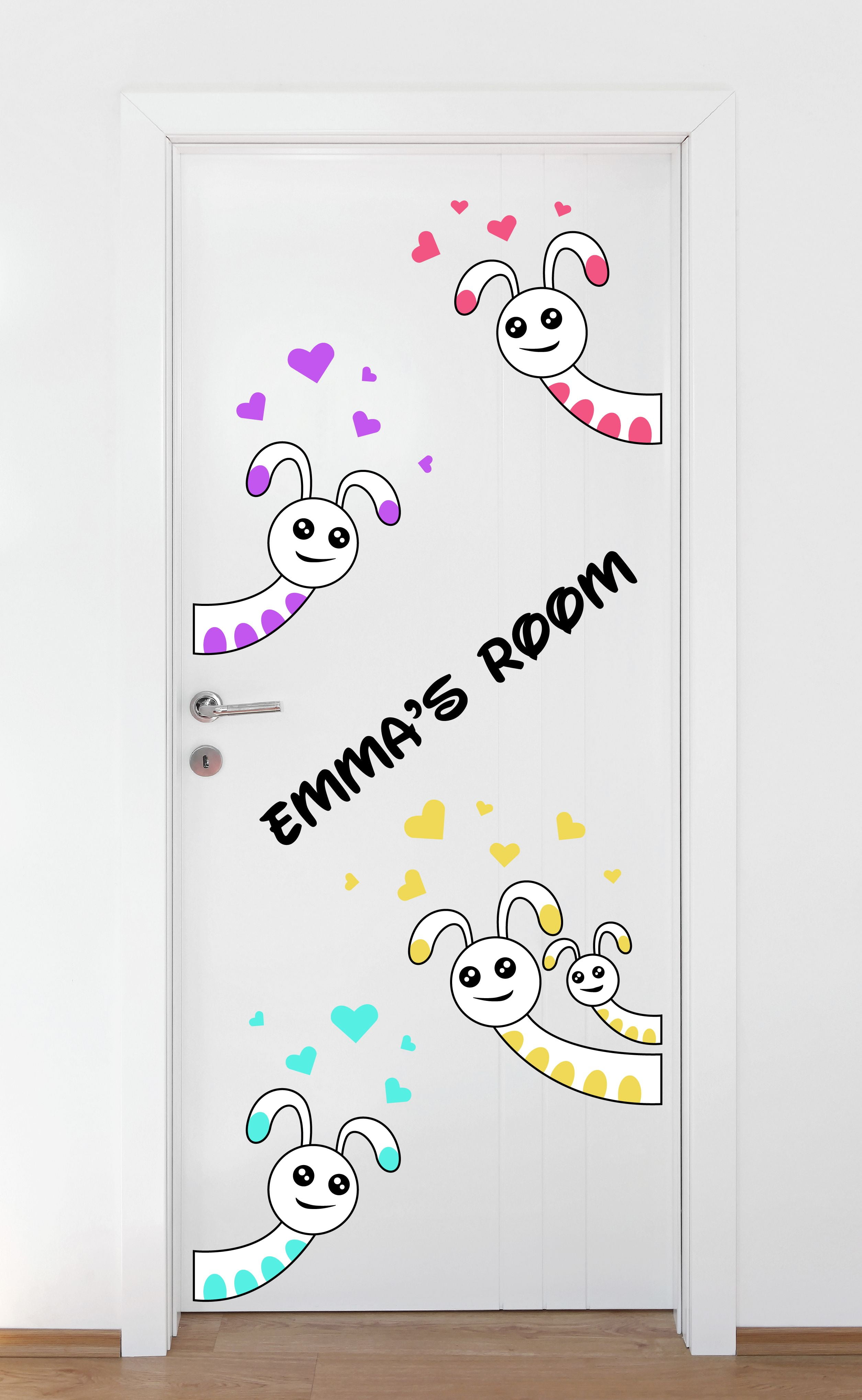 Personalized Name Animal Wall Decal Cute Smiling Worms Peeking Out ...