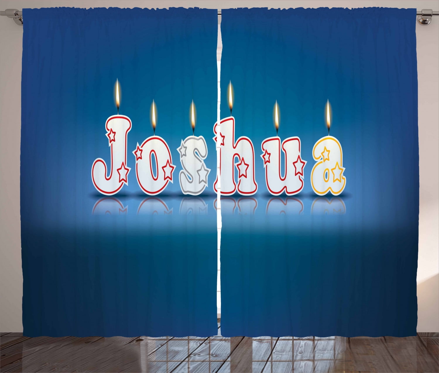 Joshua Curtains 2 Panels Set, Festive Font Design as Burning Candles ...
