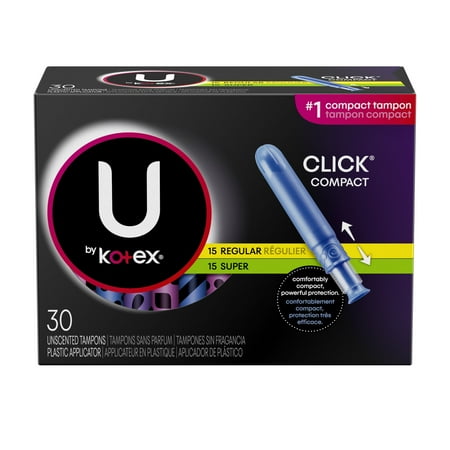 U by Kotex Click Compact Tampons, Multipack, Regular/Super Absorbency ...