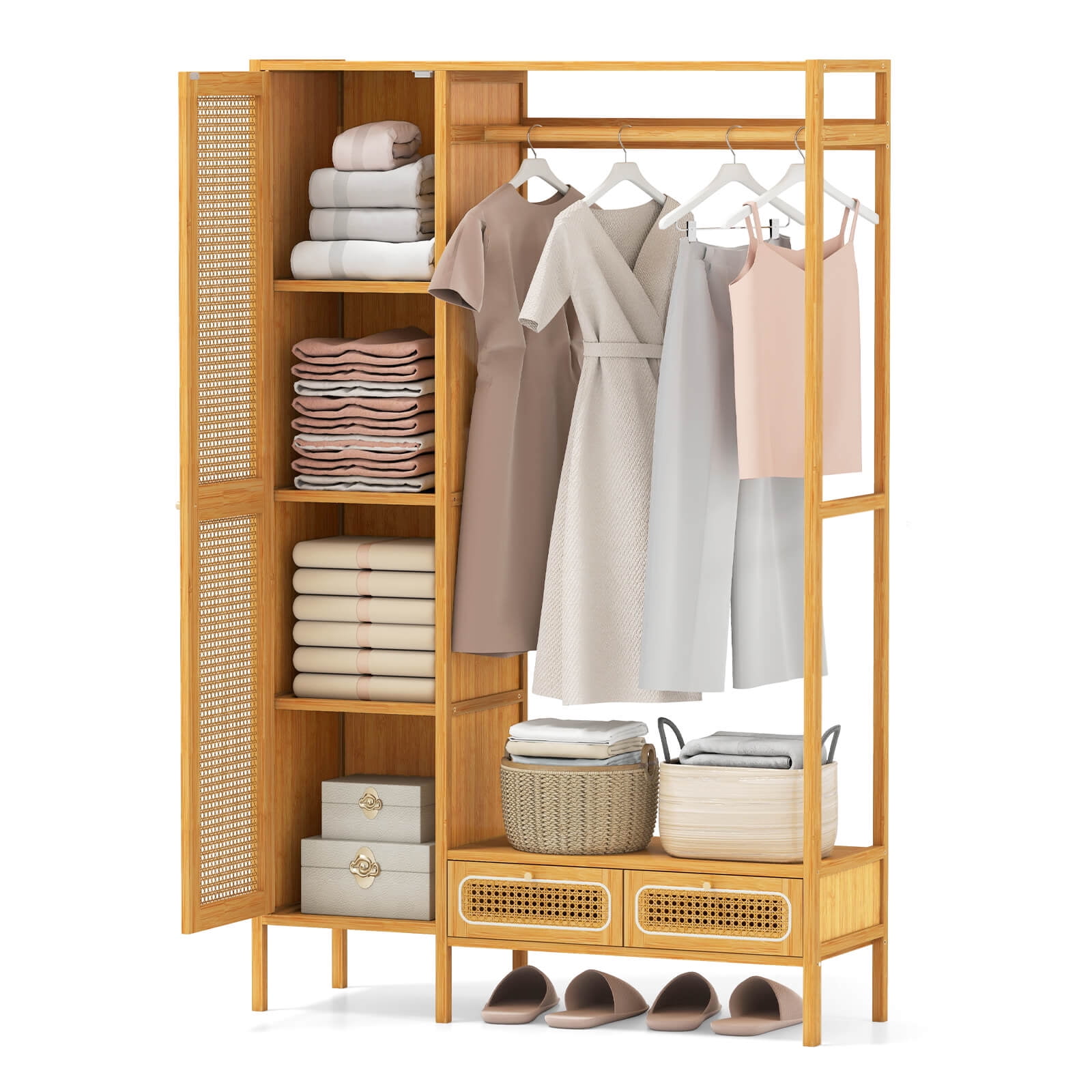 Click here for Costway Bamboo Clothing Rack With Cabinet Hanging... prices