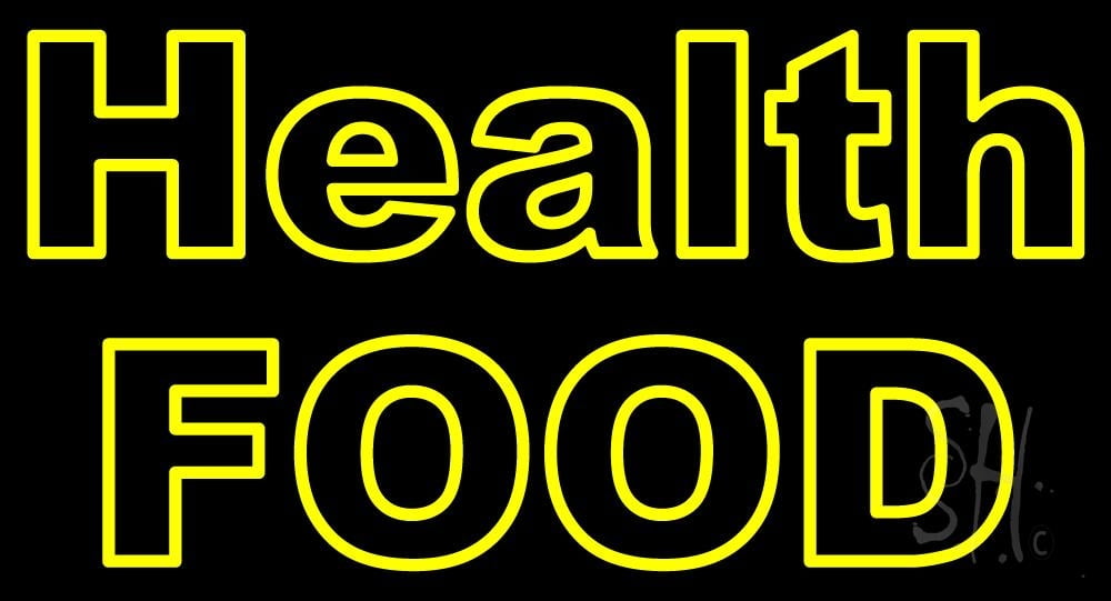 Yellow Health Food LED Neon Sign 20 x 37 - inches, Black Square Cut ...