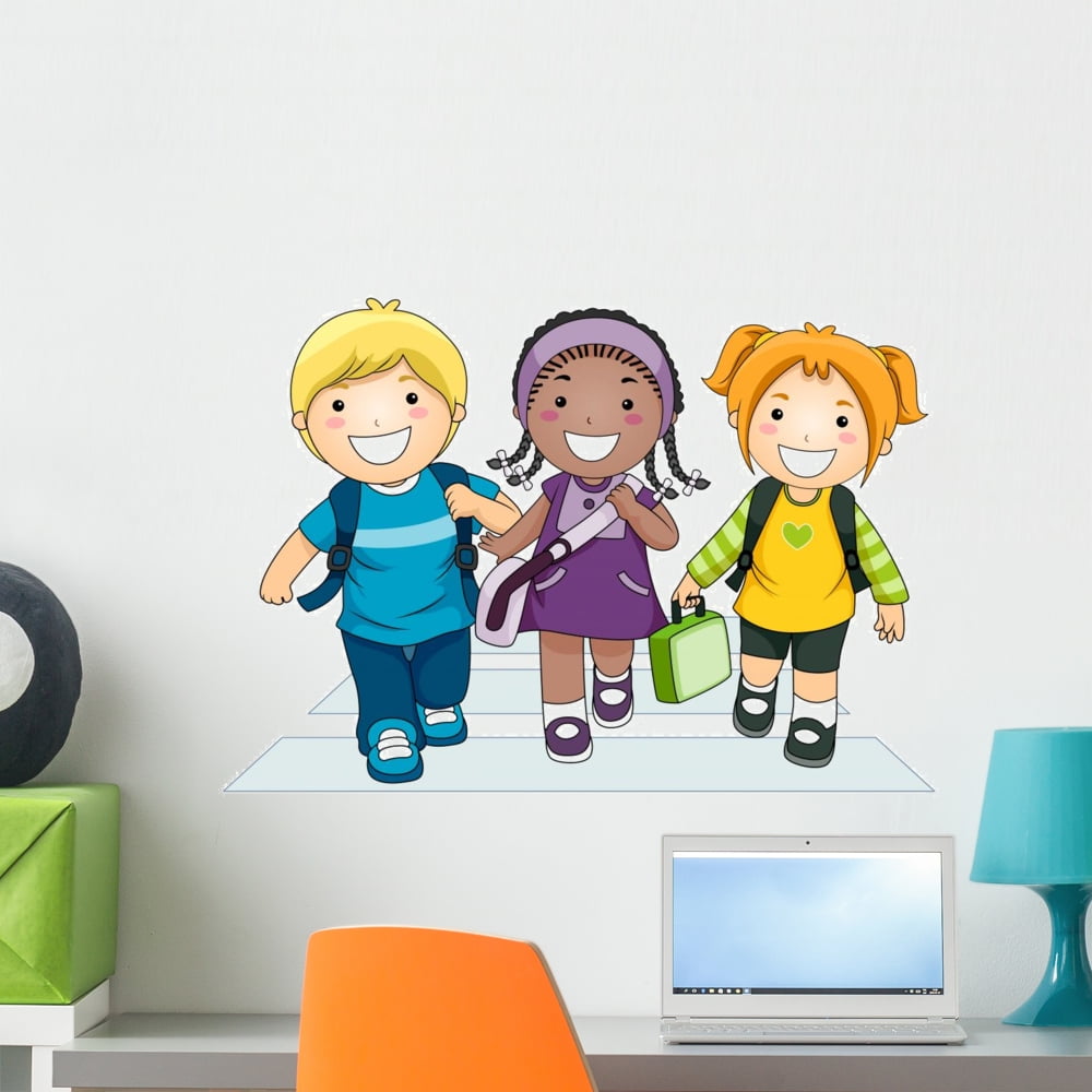 Kids Going to School Wall Decal Mural by Wallmonkeys Vinyl Peel and ...