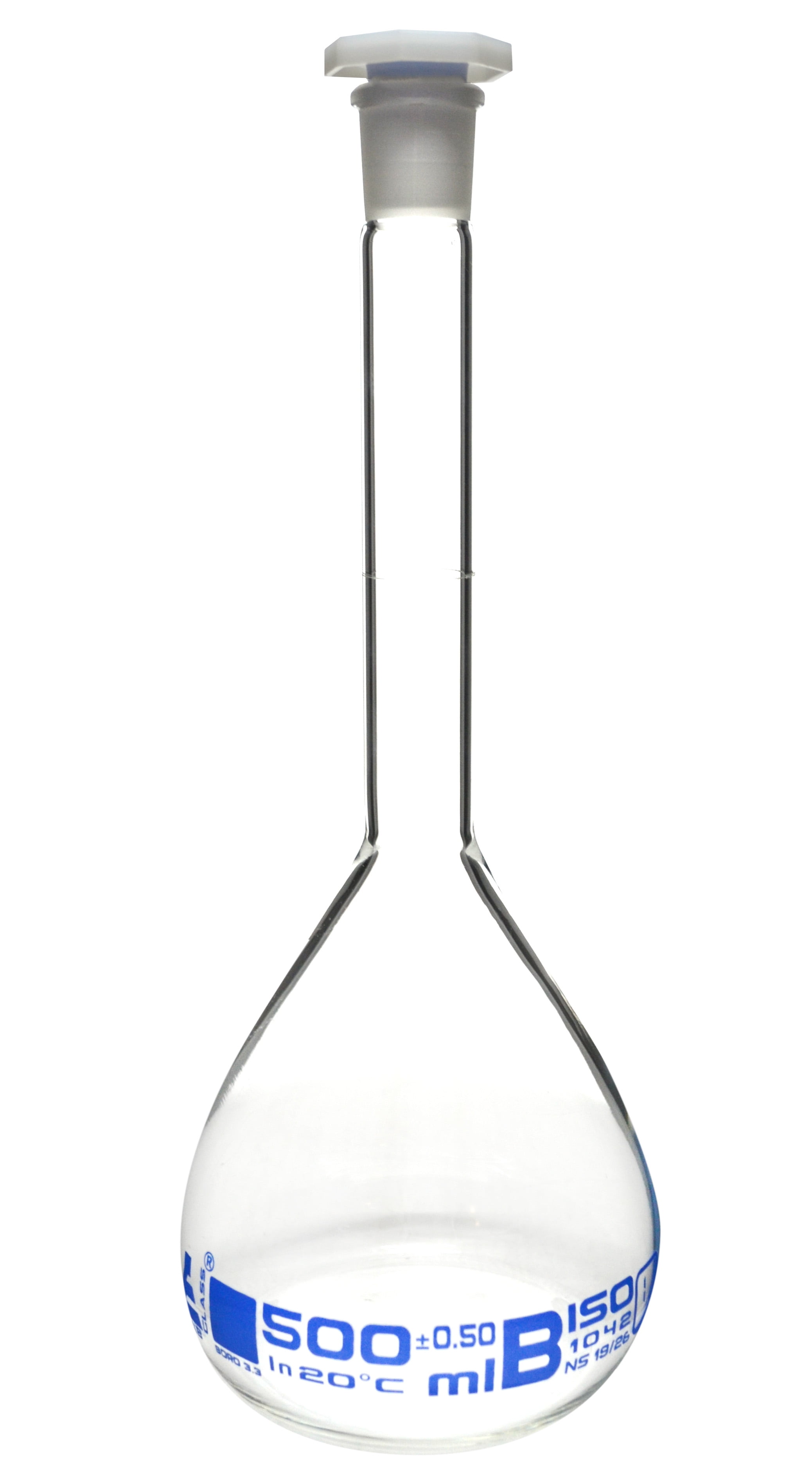 Volumetric Flask, 500ml - Class B - 19/26 Polyethylene Stopper ...