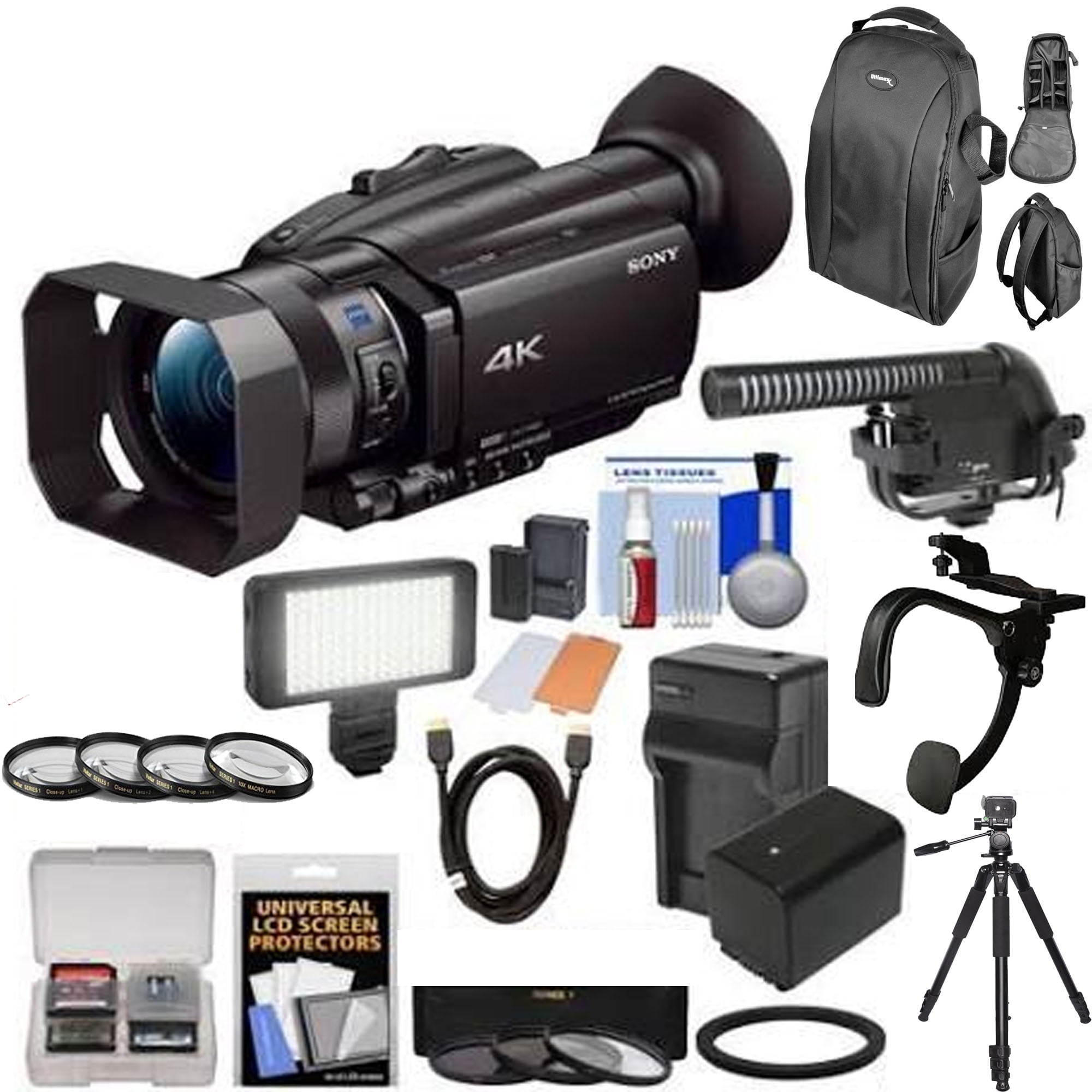 Sony FDR-AX700 4K Camcorder w/ Microphone Kit | LED Light | Spare ...