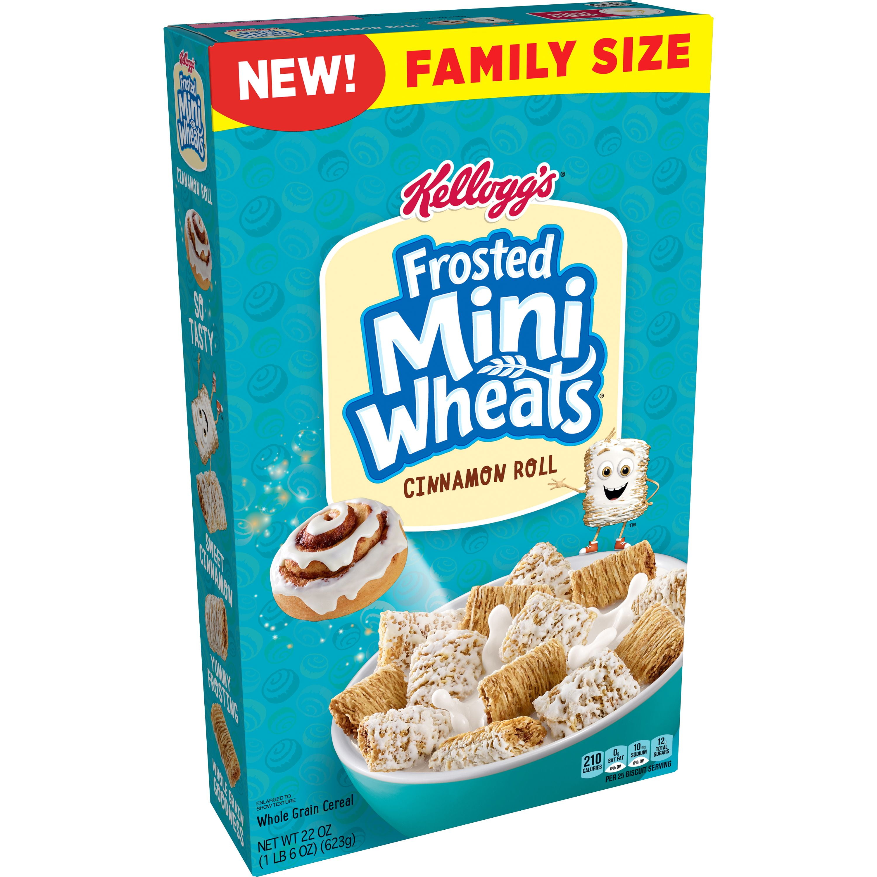 Kellogg's Frosted Mini Wheats Breakfast Cereal, Cinnamon Roll, Family ...