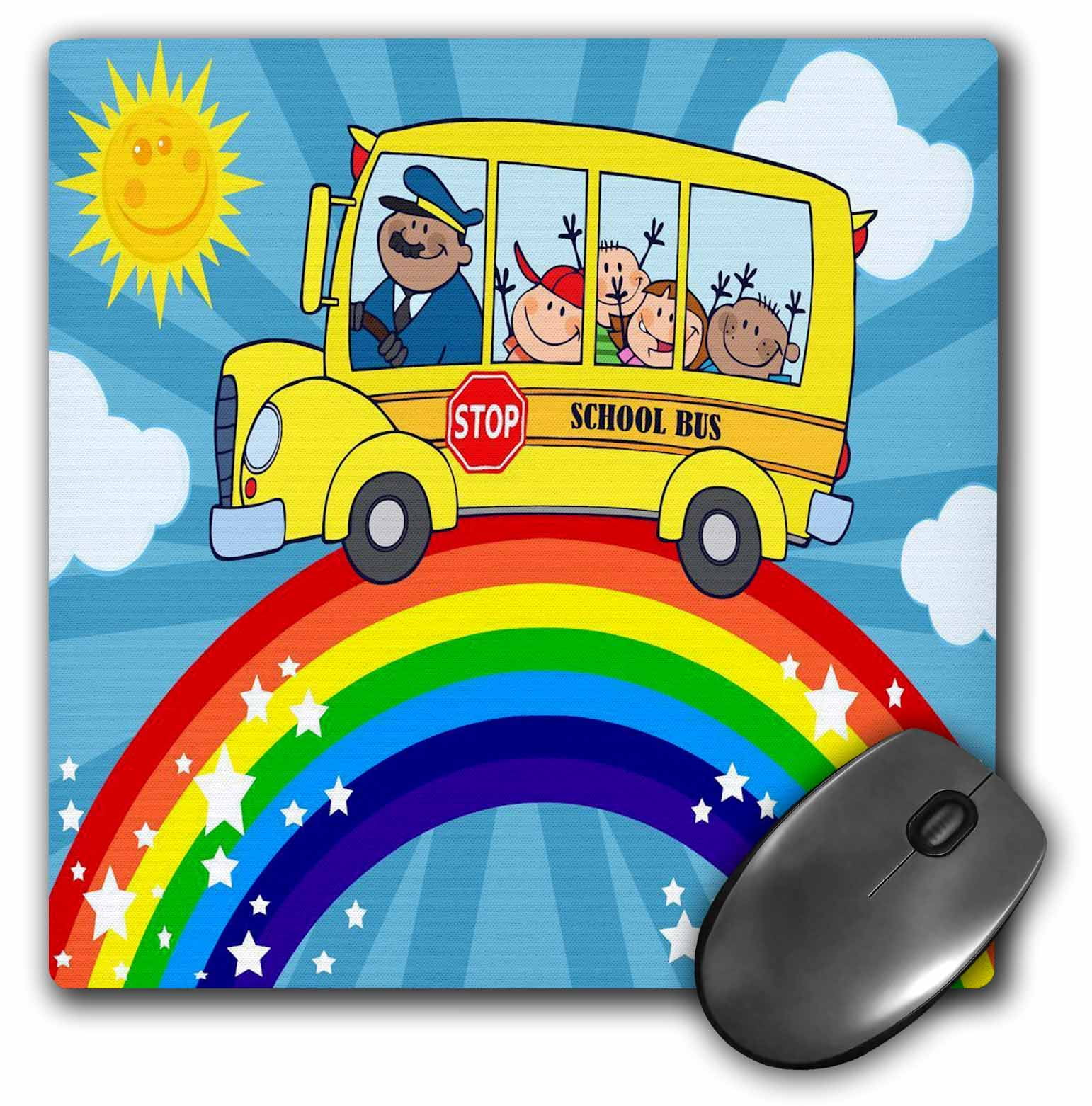 3dRose School bus rainbow art cute bus riding atop a rainbow in the ...