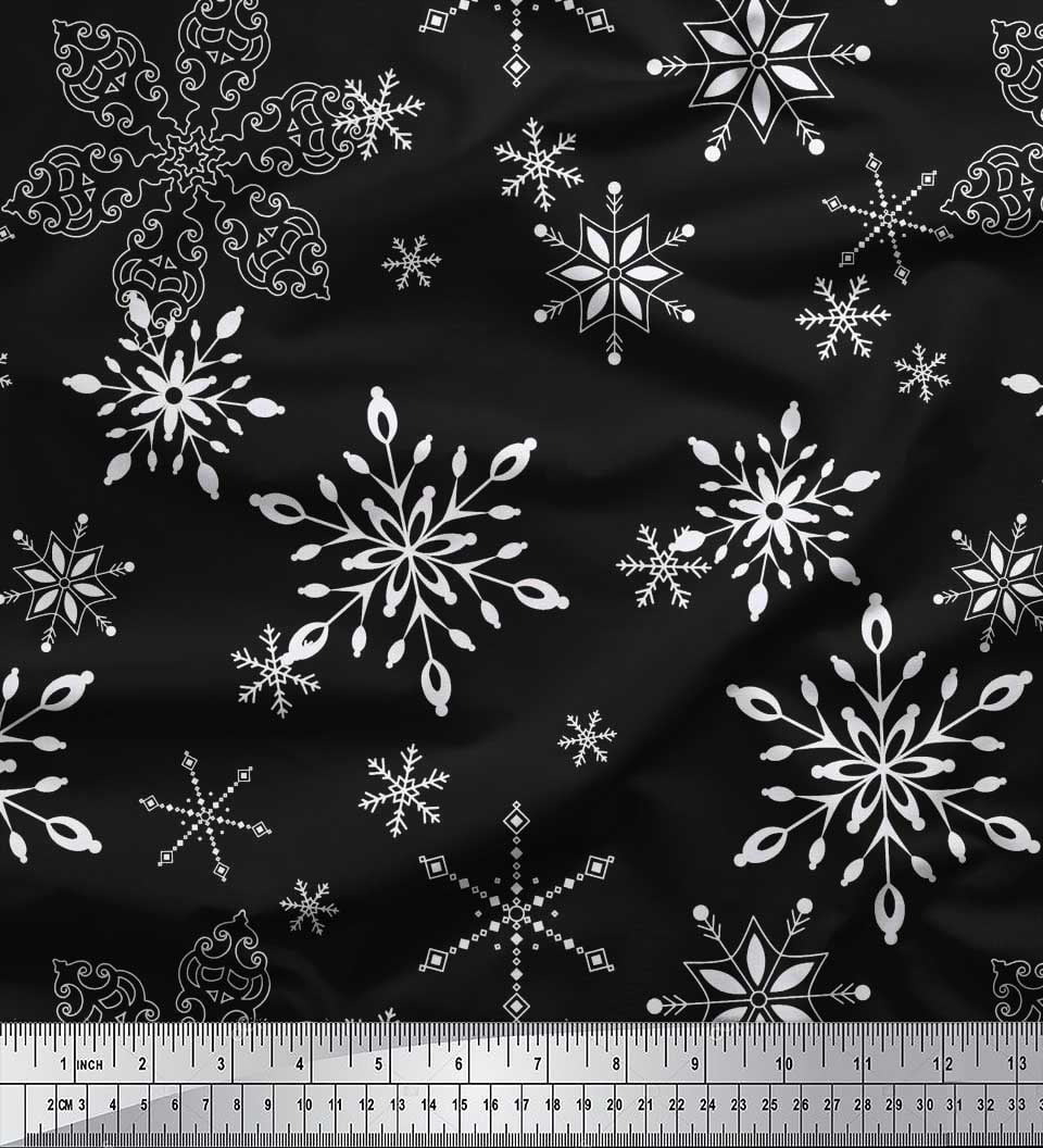 Soimoi Black Rayon Fabric Snow Flakes Floral Decor Fabric Printed Yard ...