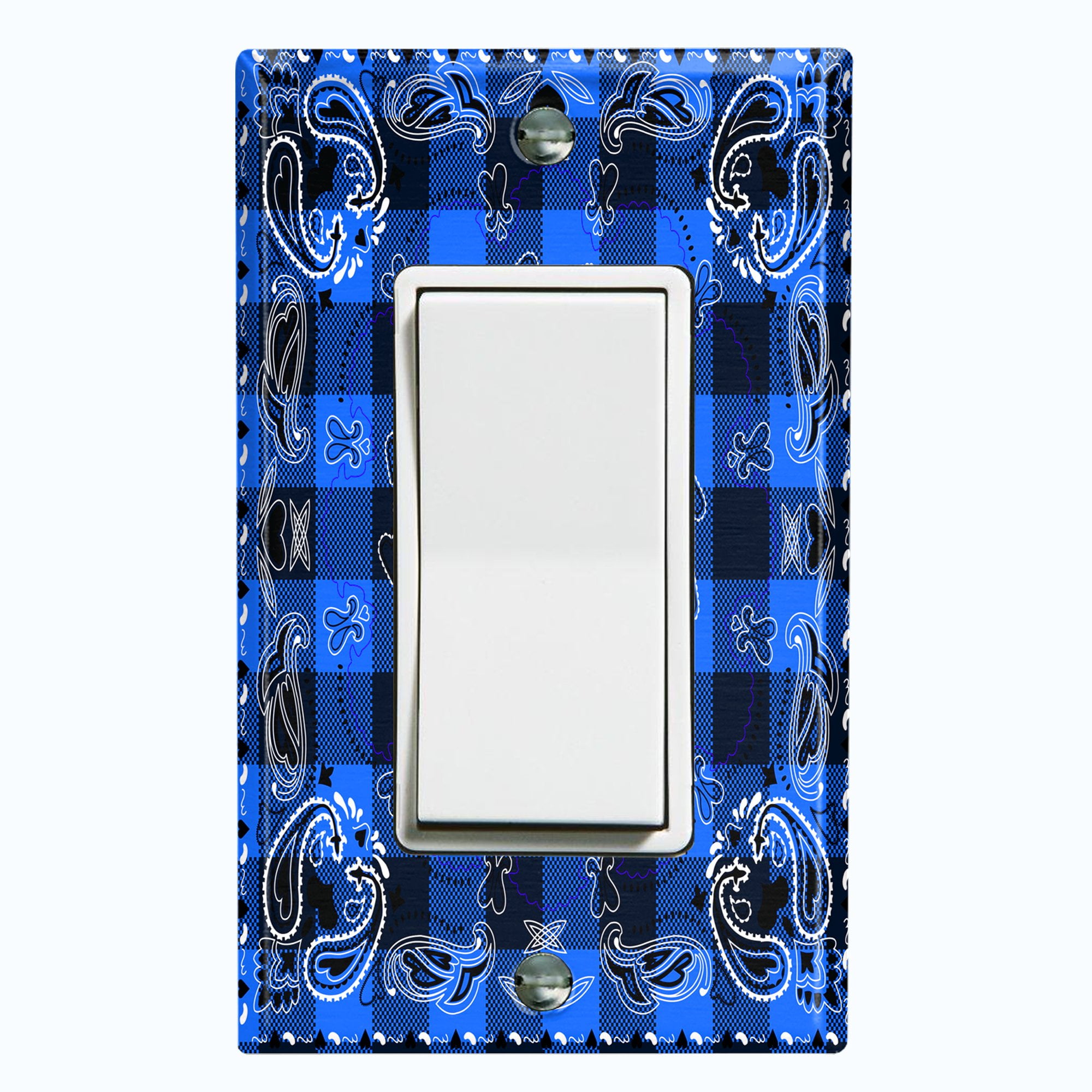 Metal Light Switch Plate Cover Blue Square Plaid Paisley Bandana Tile ...