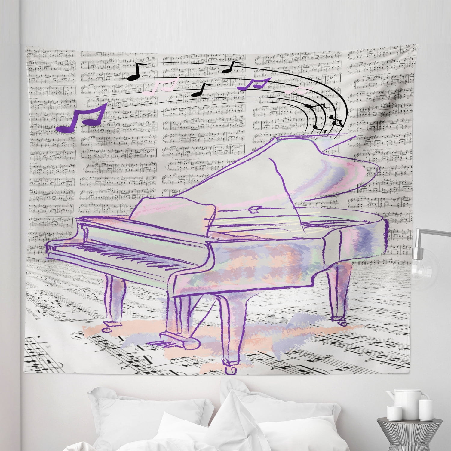 Piano Tapestry, Music Notes Design Abstract Art Hand Drawn Doodle ...