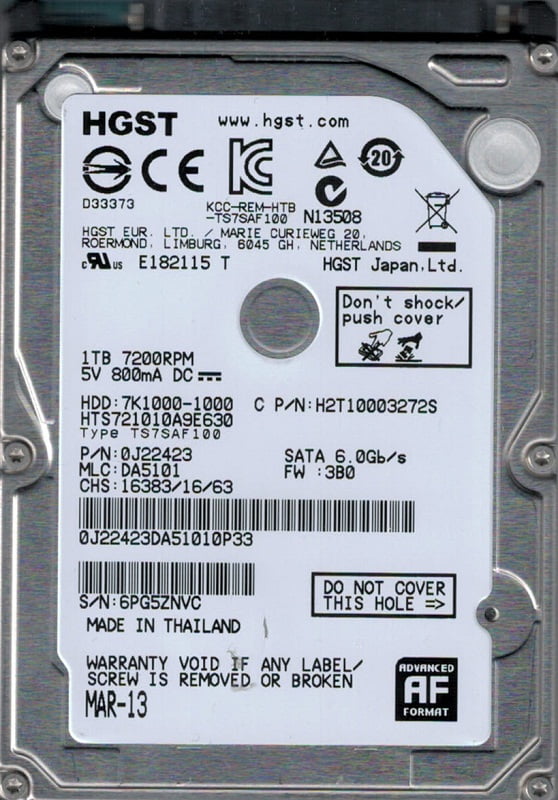 HTS721010A9E630 P/N: 0J22423 MLC: DA5101 1TB HGST - Walmart.com