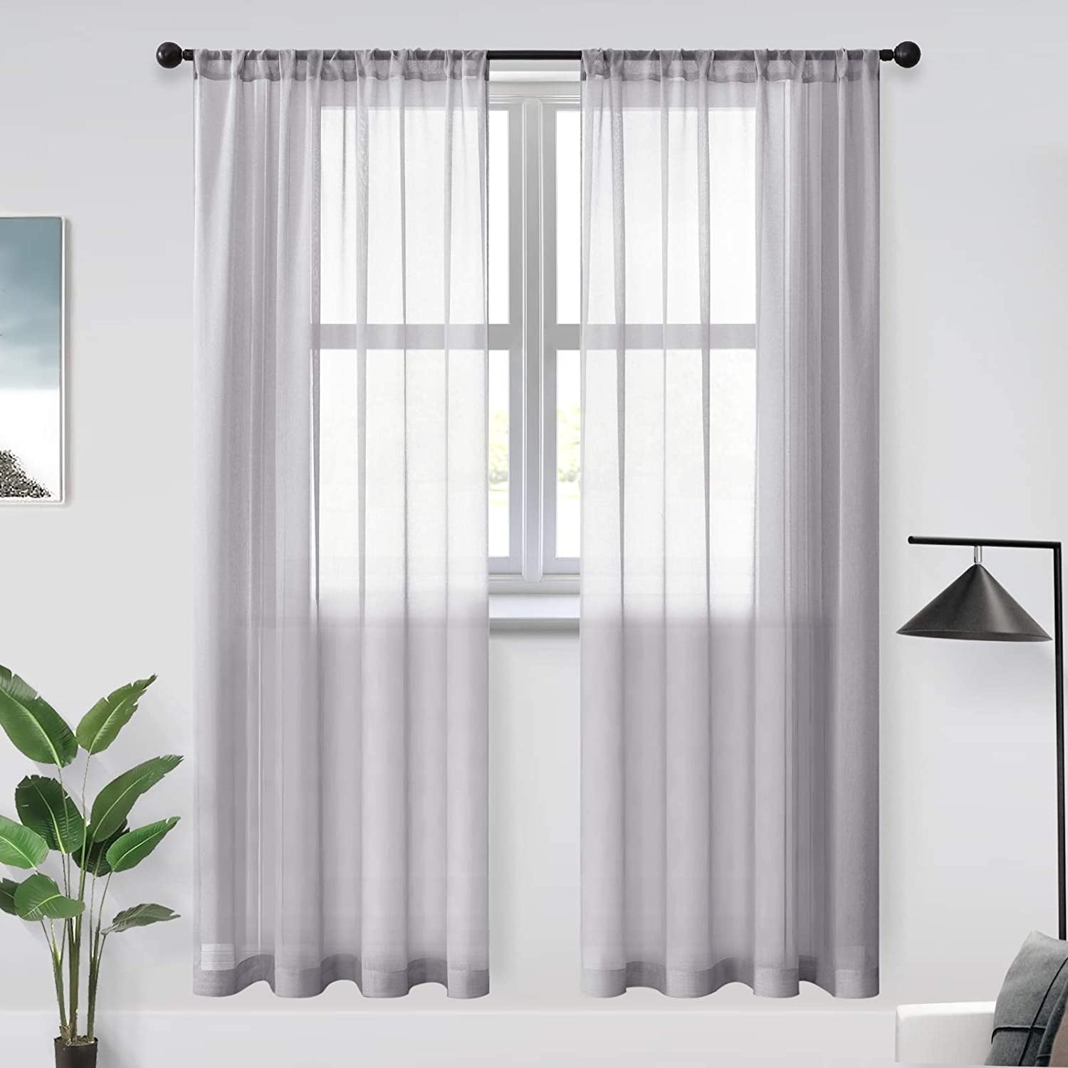 Rosnek Rod Pocket Sheer Voile Curtains, Window Curtain Panels, Window ...
