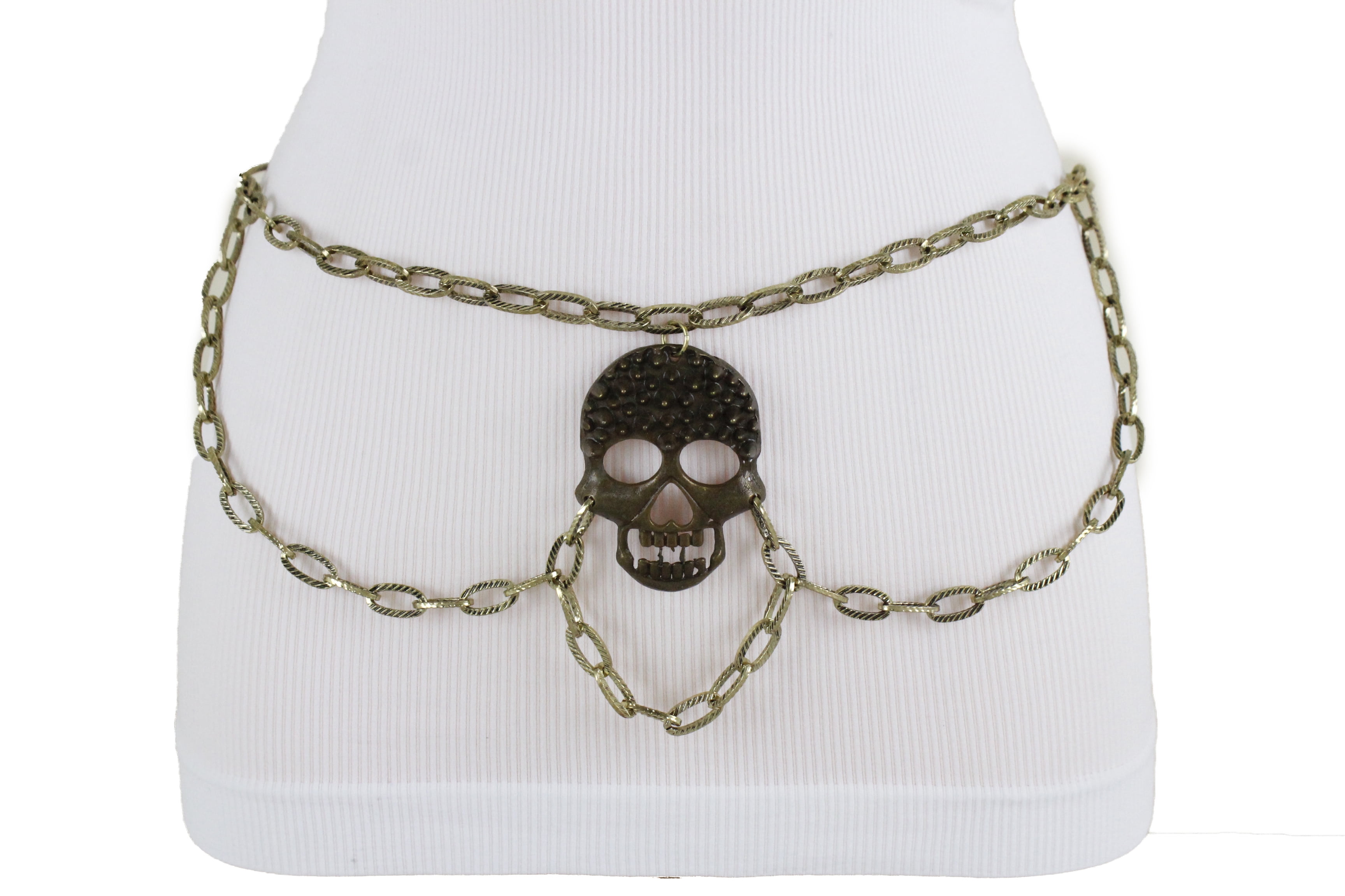 Women Gold Metal Chain Punk Rock Belt Skull Spike Charm XS S M ...