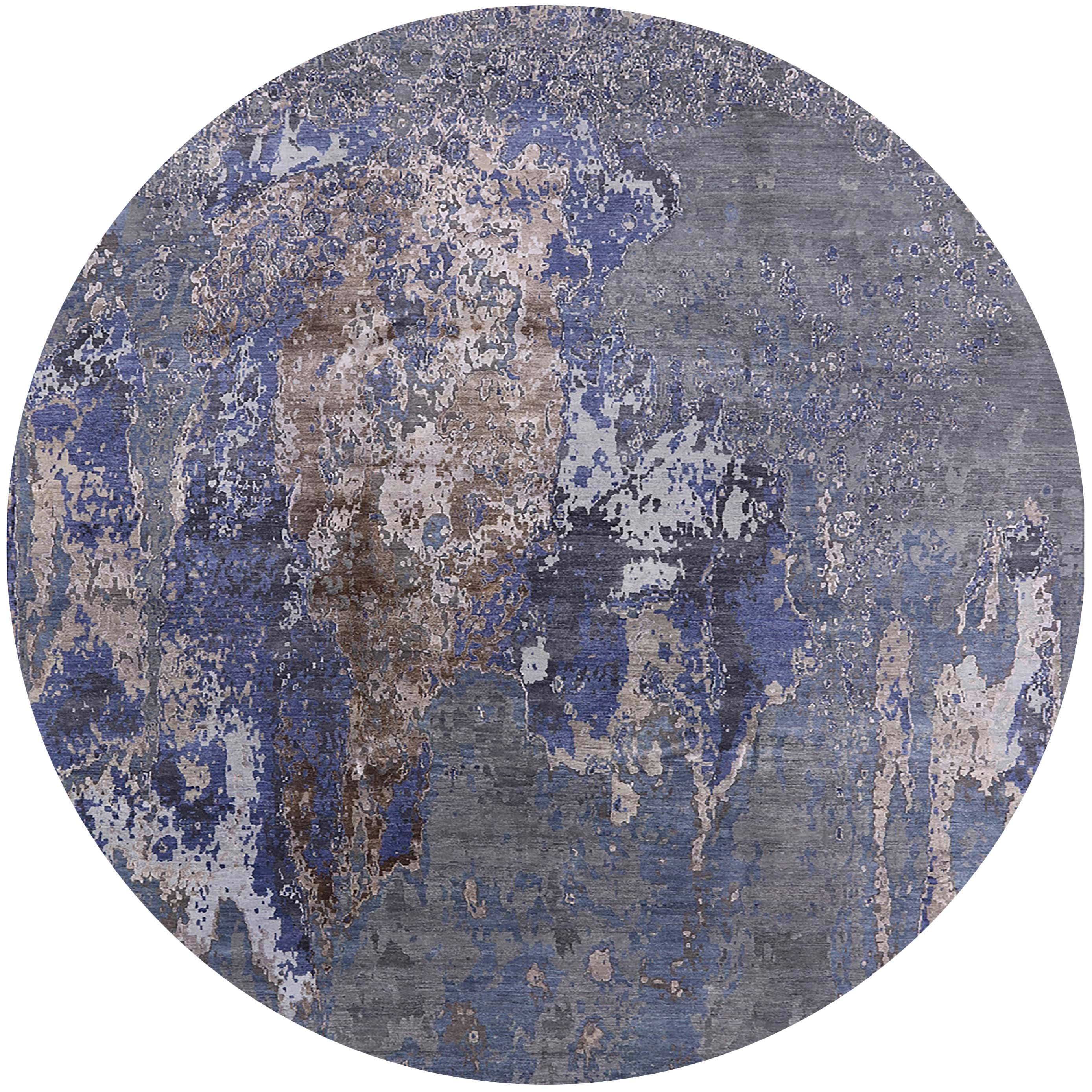 Ahgly Company Indoor Round Mid-Century Modern Purple Navy Blue Oriental ...