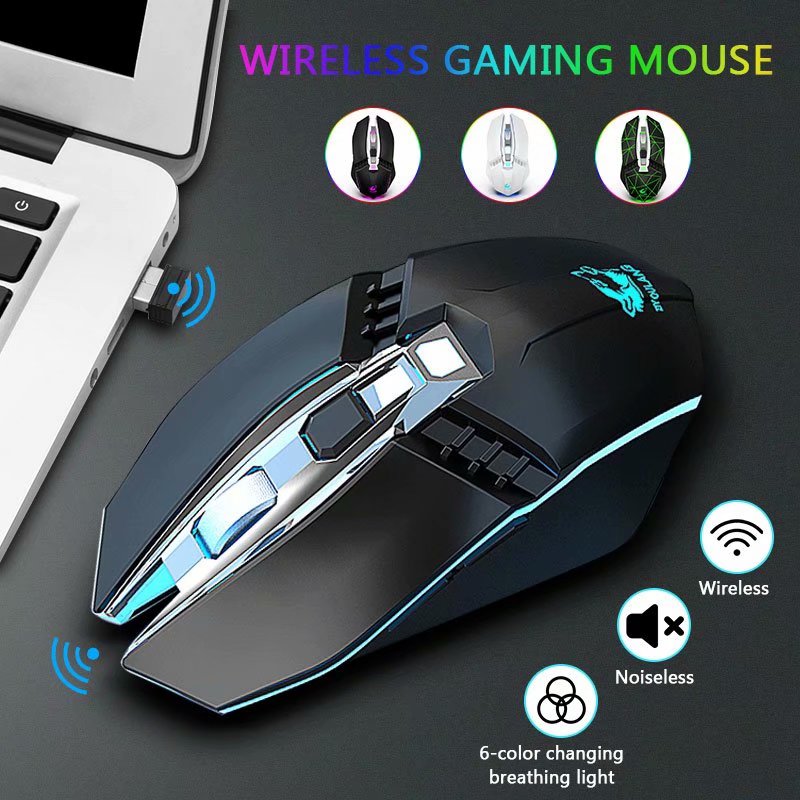 X5 Wireless Gaming Mouse 2.4G Rechargeable 6 Color Breathing Light ...