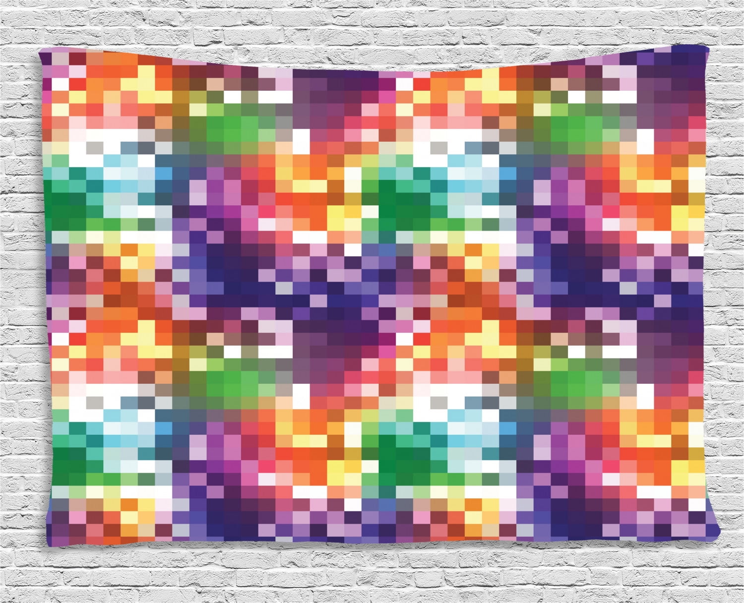 Colorful Tapestry, Mosaic Rainbow Colored Checkered Squares Abstract ...