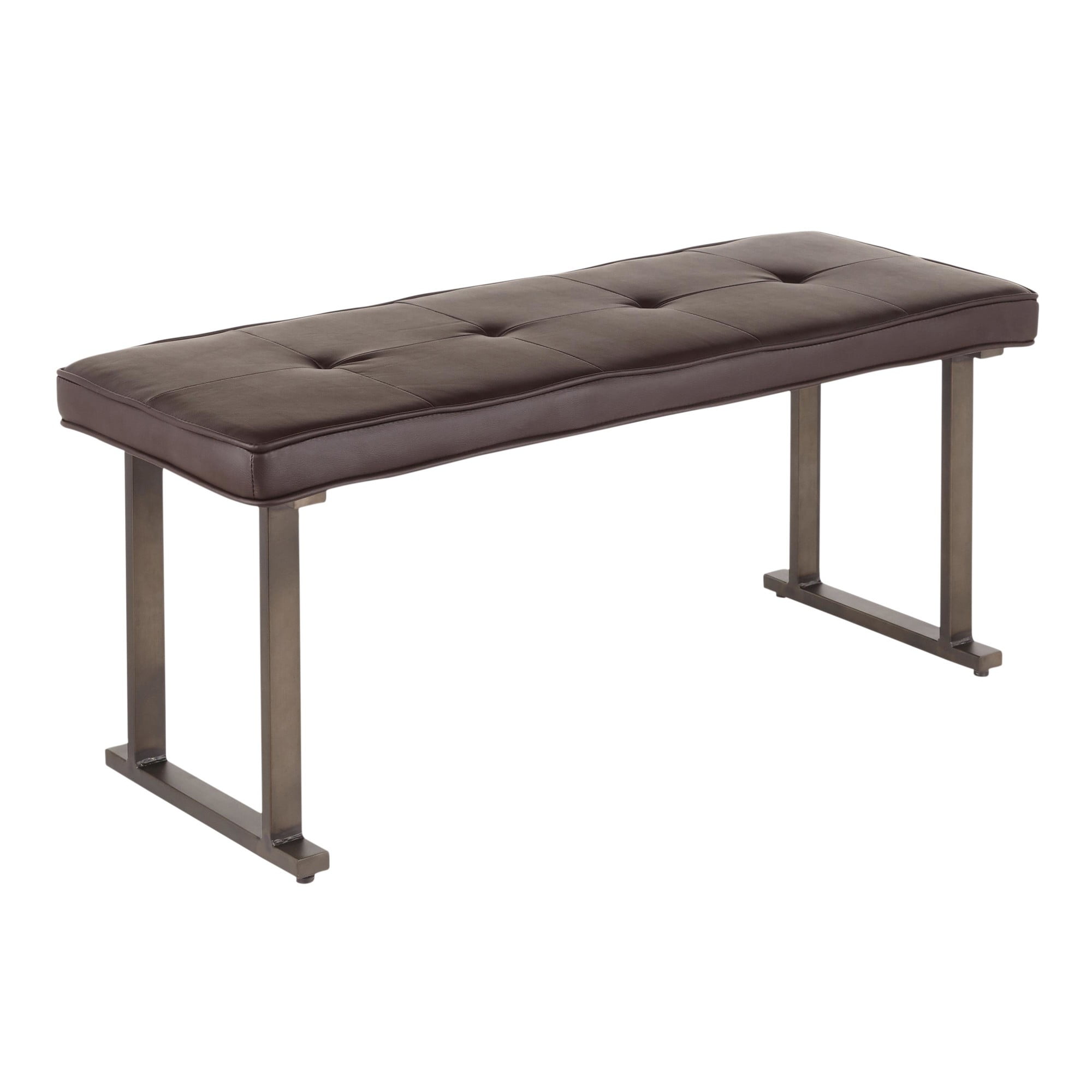 Roman Industrial Bench in Antique Metal and Espresso Faux Leather ...
