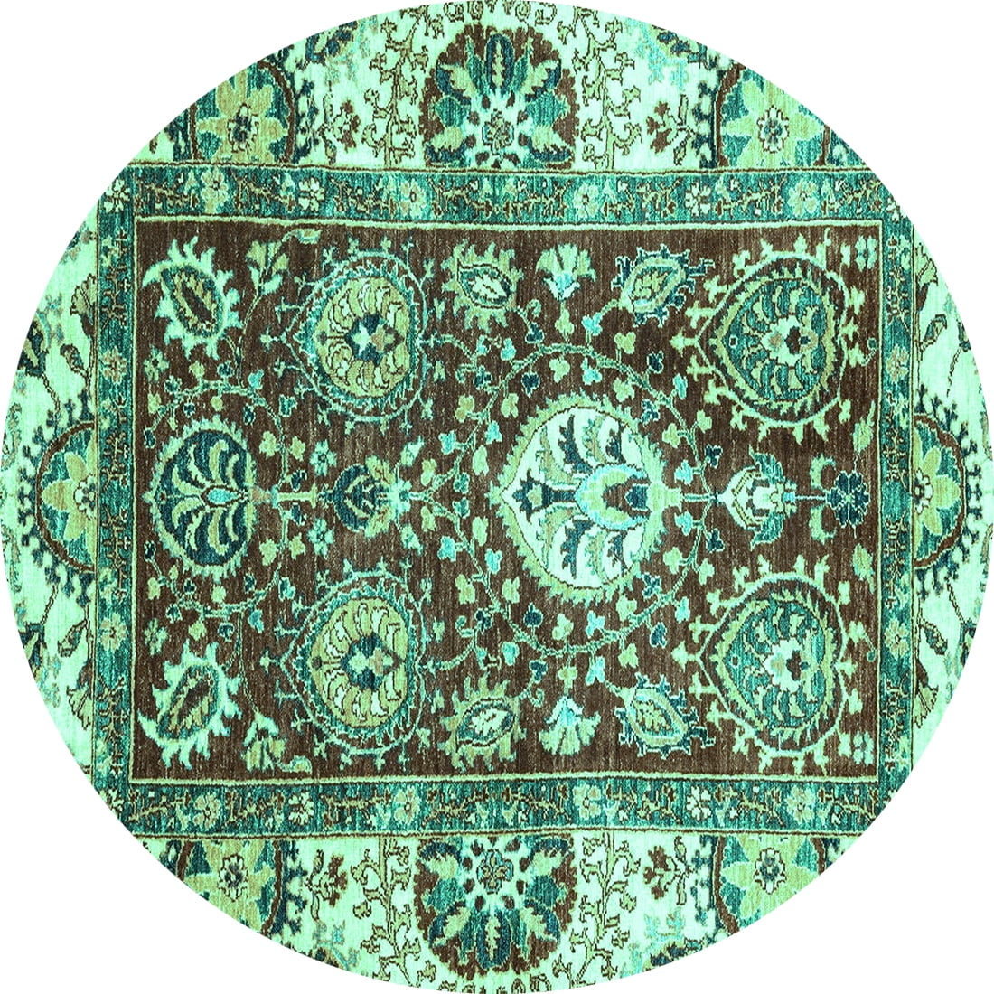 Ahgly Company Machine Washable Indoor Round Abstract Turquoise Blue ...
