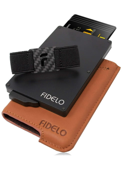 Fidelo Men's Wallet - RFID Blocking, Compact, Rustic Brown, Aluminum ...