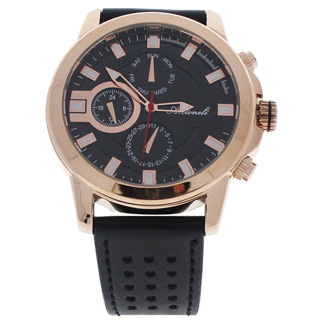 AG0064-03 Rose Gold/Black Leather Strap Watch by Antoneli for Men - 1 ...