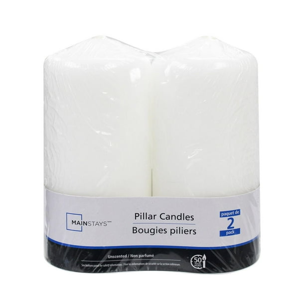 Mainstays Unscented 2PK White Pillar Candles, Pack of 2, 2.8"Dia x 6"H ...