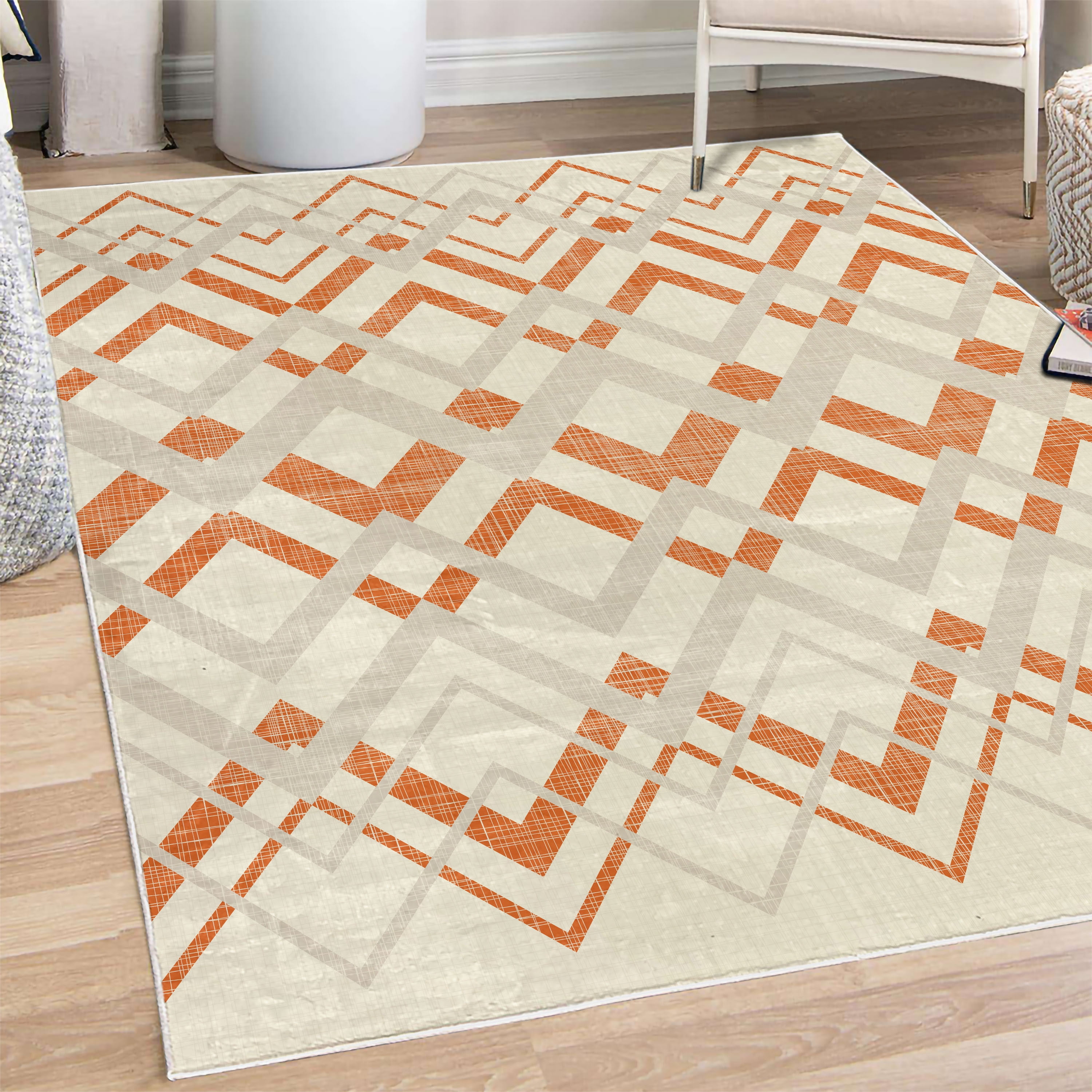 Chevron Decorative Rug, Vintage Overlapping Zigzag Lines Thin and Thick ...