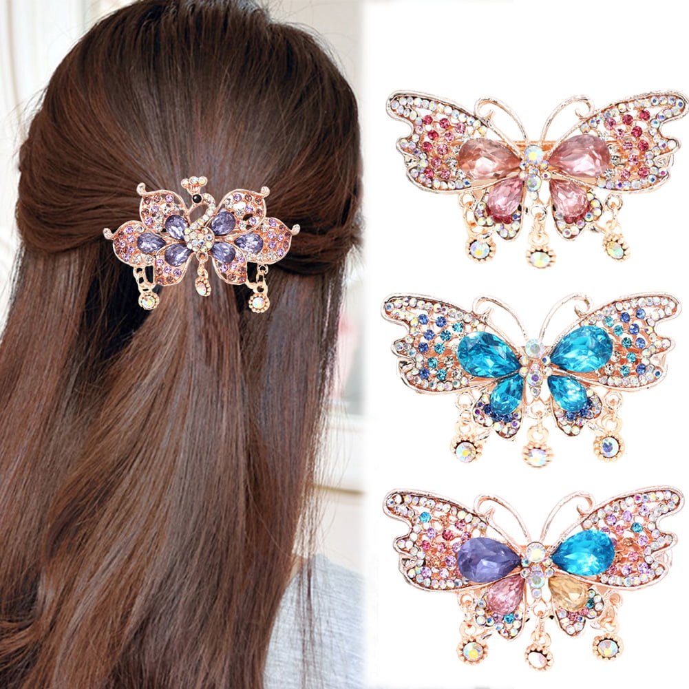 Jiaroswwei Elegant Women Rhinestone Peacock Butterfly Flower Hairpin ...