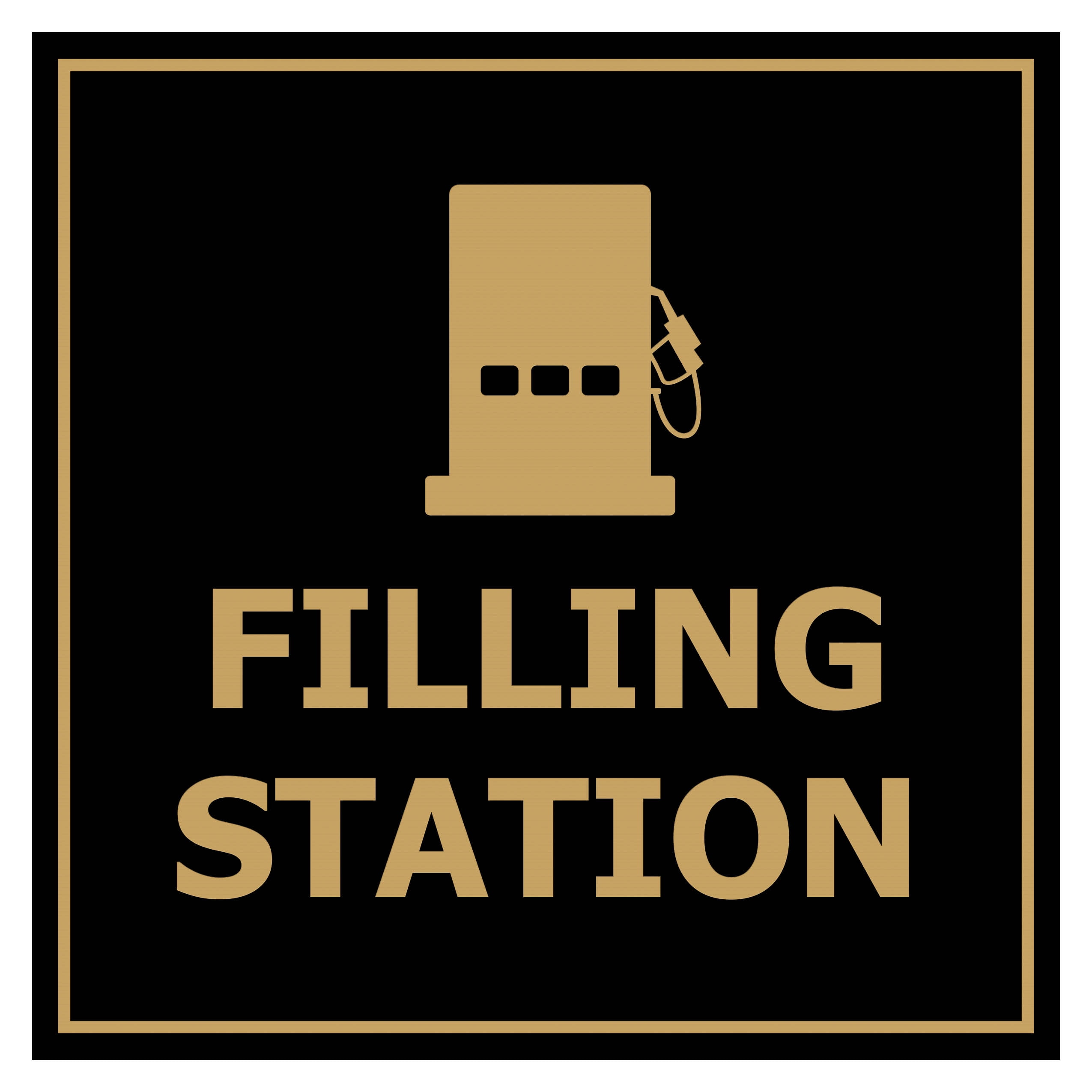 Signs ByLITA Square Filling Station Sign (Black /Gold) - Small ...