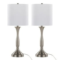LumiSource Brushed Nickel, White Linen Sawyer 25" Metal Table Lamp With ...