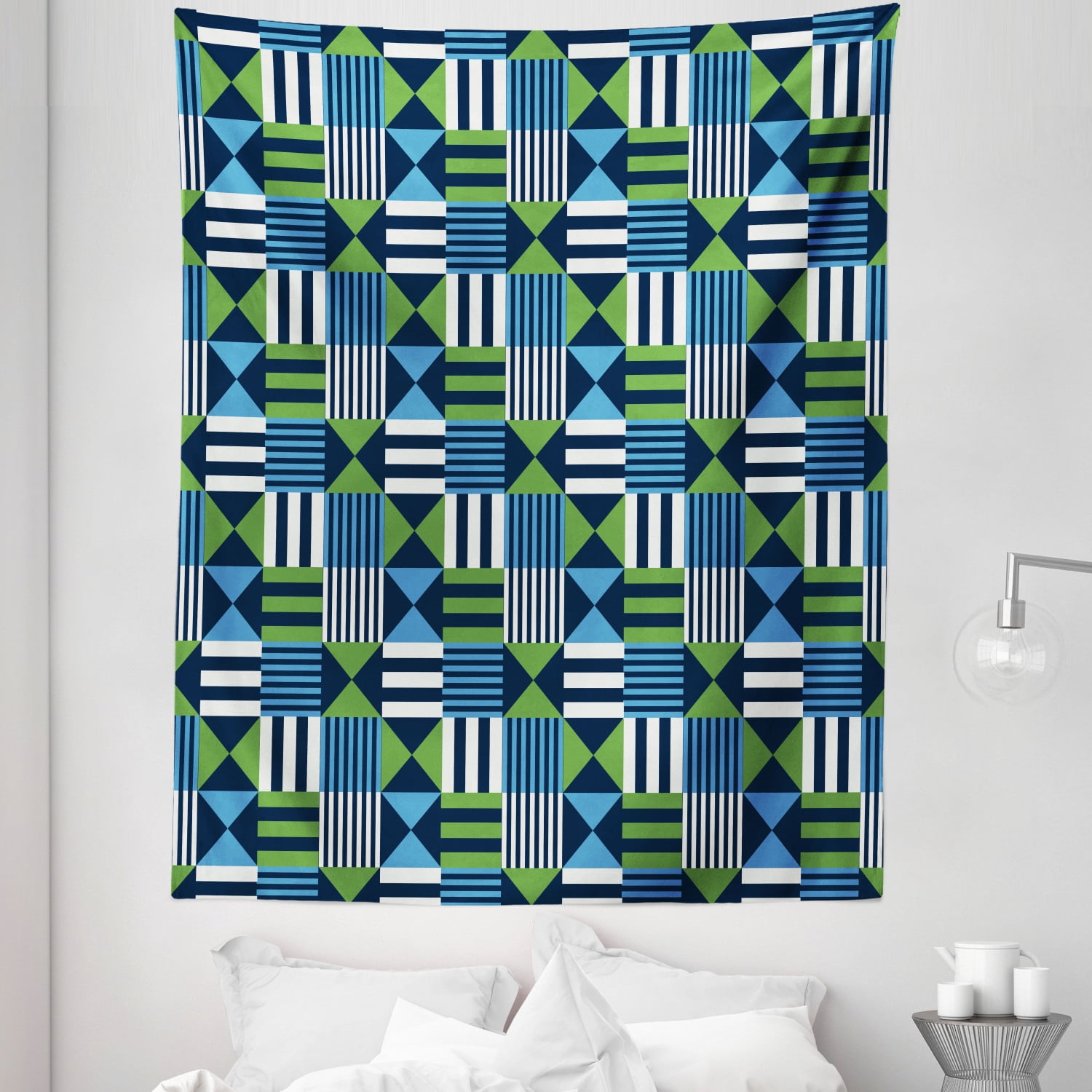 Geometric Tapestry, Checks Pattern Mosaic of Squares with Triangles and ...