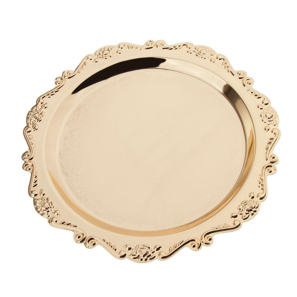 Luxury Dessert Serving Plate Golden Round Decorative Dish Fruit Serving ...