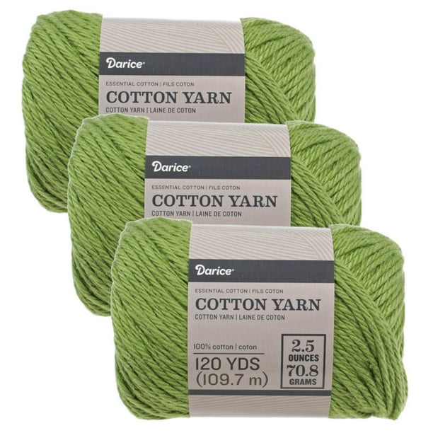 Size 4 Medium 100% Cotton Yarn - 3 Pack of Skeins in Assorted Colors ...