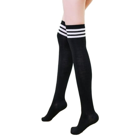 relayinert Long Sock Women Thigh High Socks Black White Striped Cosplay ...