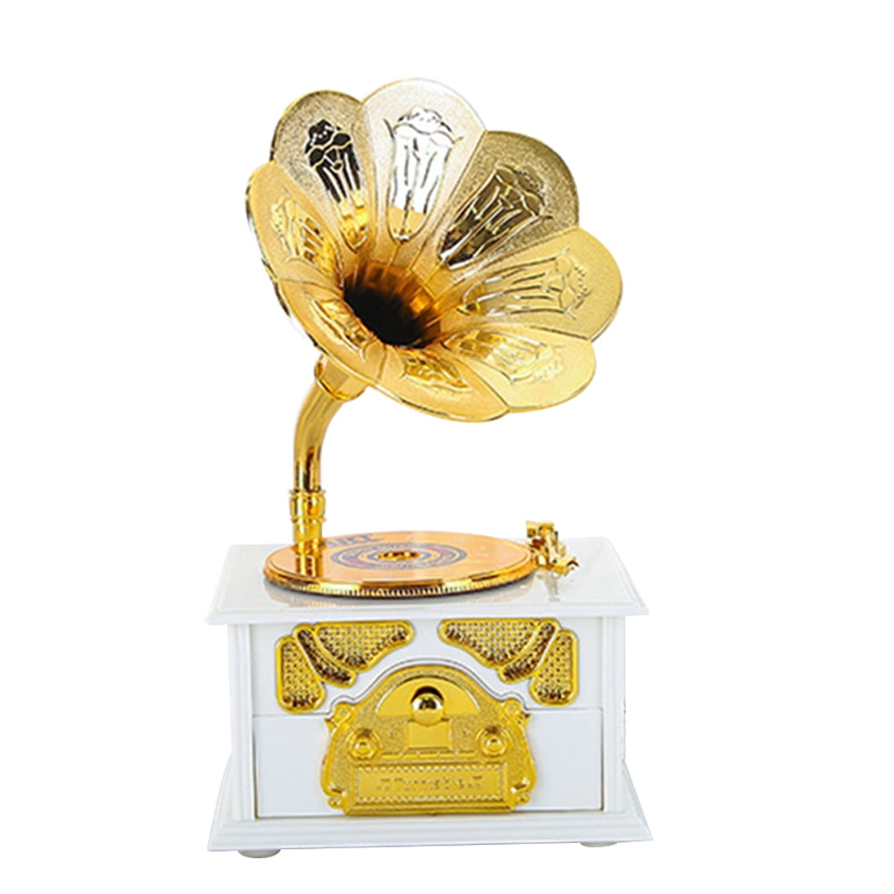 Antique Wooden Music Box Phonograph Hand Crank Music Boxes Decor ...