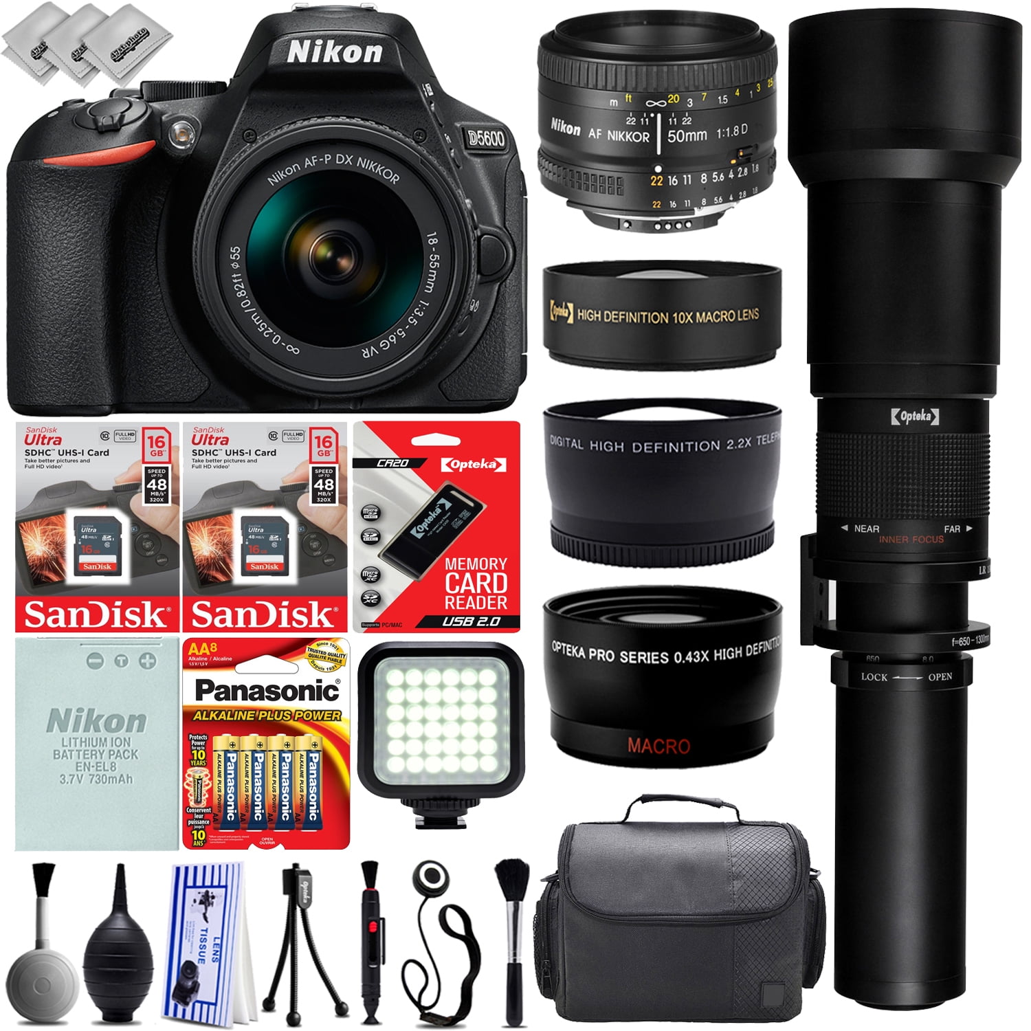 Nikon D5600 HD Digital SLR Camera w/ 6 Lens - 18 to 2600mm - 32GB ...